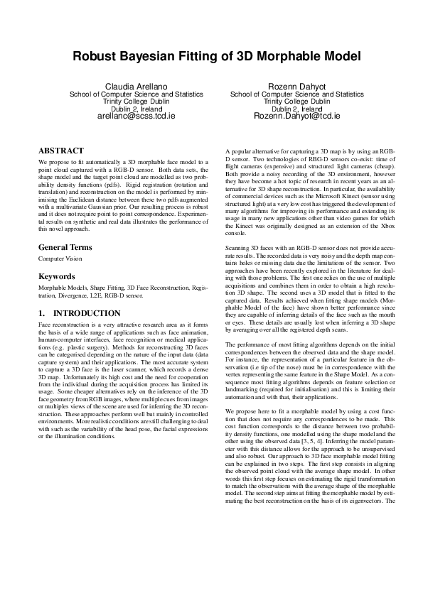(PDF) Robust Bayesian fitting of 3D morphable model