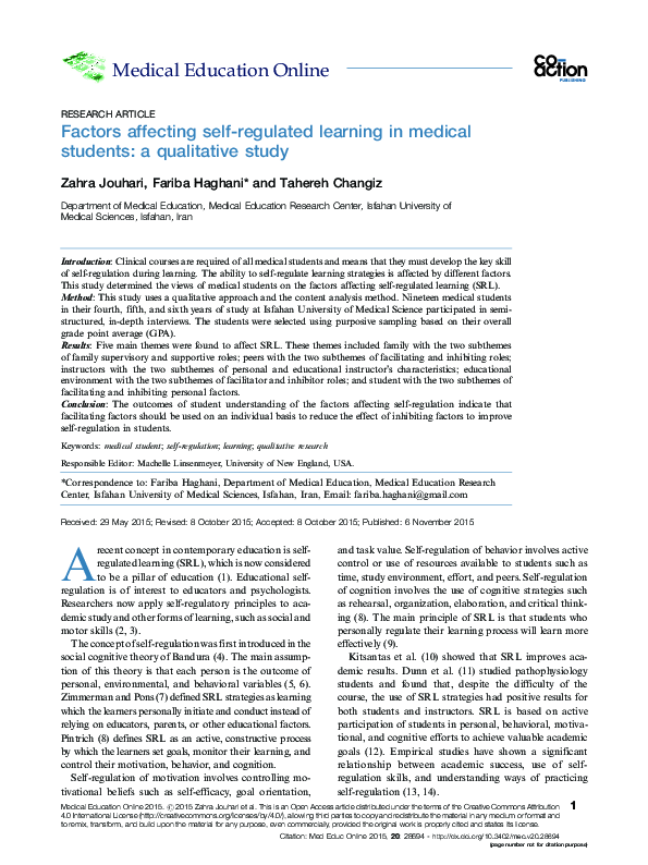 (PDF) Factors affecting self-regulated learning in medical students: a ...