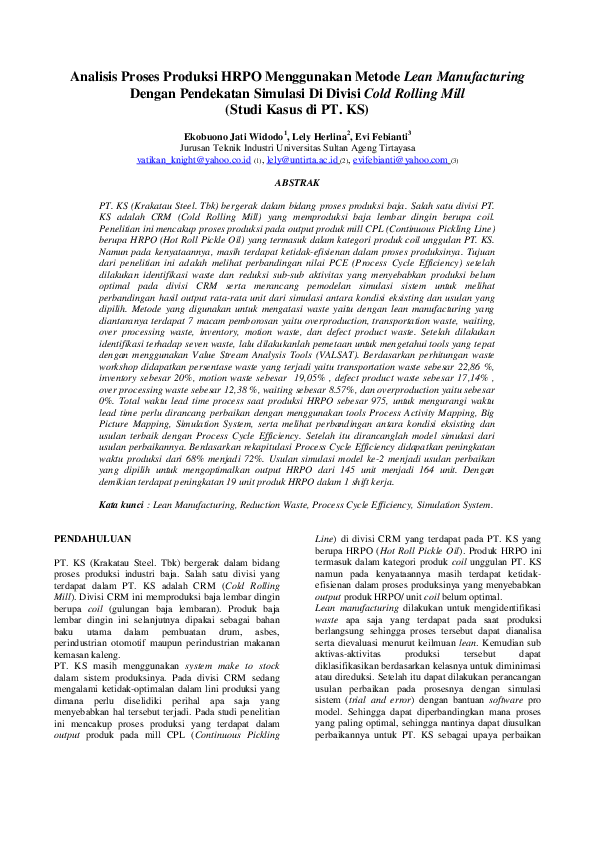 (PDF) Analisis Proses Produksi HRPO Menggunakan Metode Lean Manufacturing Dengan Pendekatan ...
