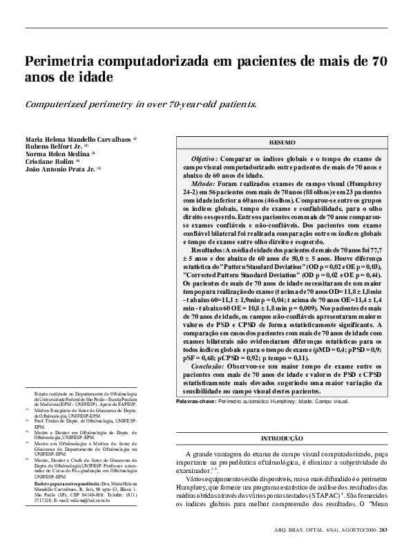 (PDF) Perimetria computadorizada em pacientes de mais de 70 anos de ...