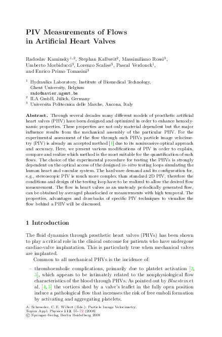 (PDF) PIV Measurements of Flows in Artificial Heart Valves