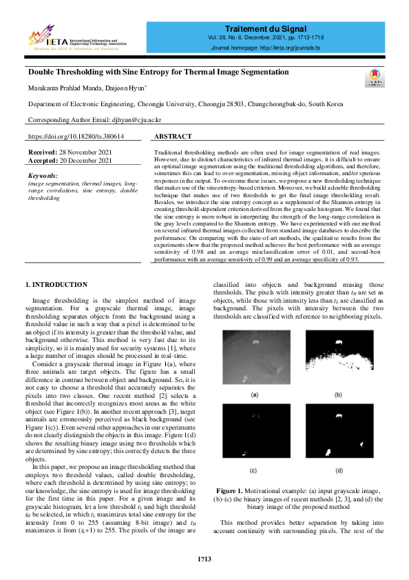 (PDF) Double Thresholding with Sine Entropy for Thermal Image Segmentation