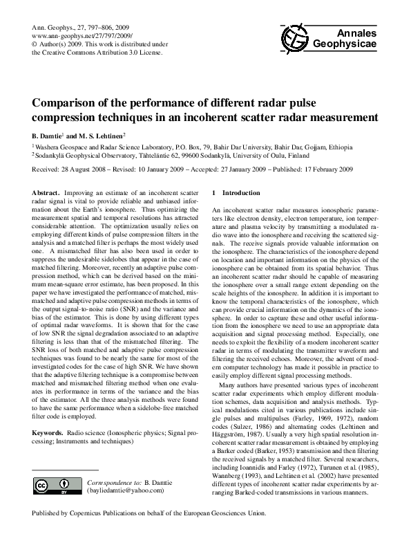 (PDF) Comparison of the performance of different radar pulse ...