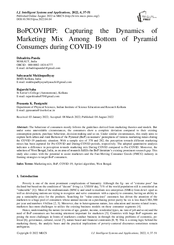 (PDF) BoPCOVIPIP: Capturing the Dynamics of Marketing Mix Among Bottom ...