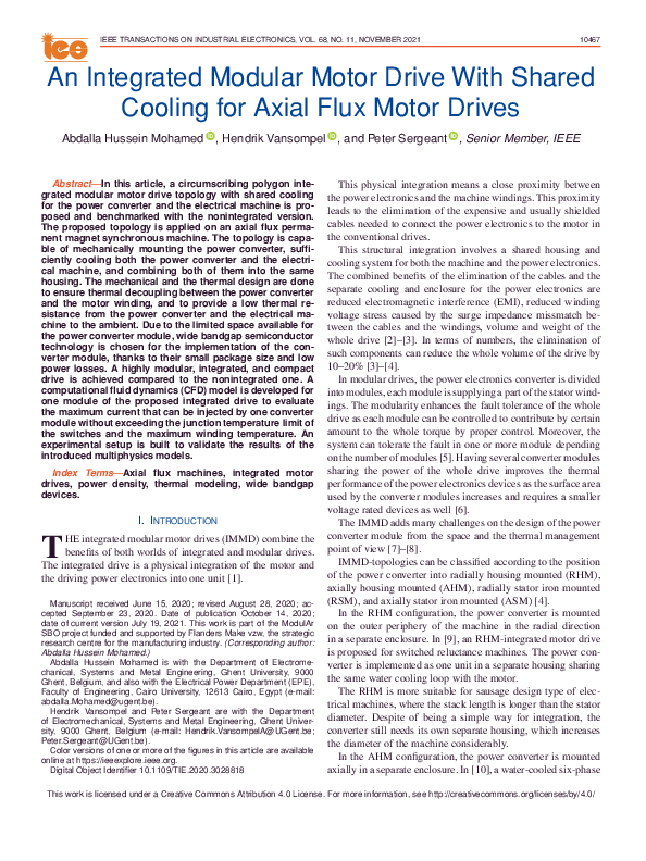 (PDF) An Integrated Modular Motor Drive With Shared Cooling for Axial ...