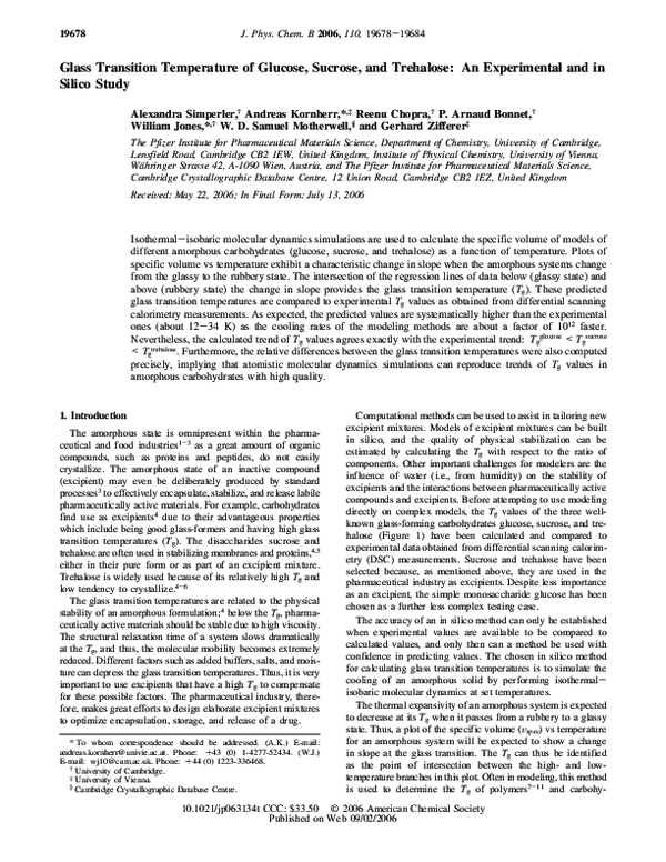 (PDF) Glass Transition Temperature of Glucose, Sucrose, and Trehalose ...