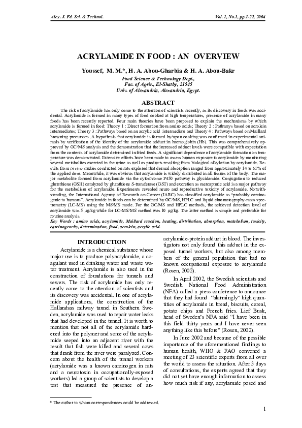 (PDF) Acrylamide in Food : An Overview
