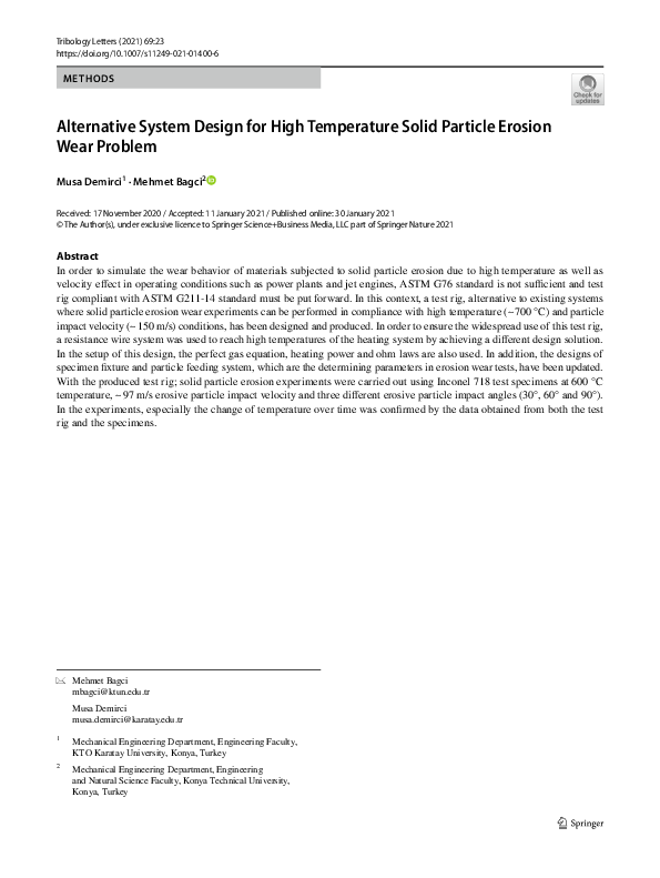 (PDF) Alternative System Design for High Temperature Solid Particle Erosion Wear Problem