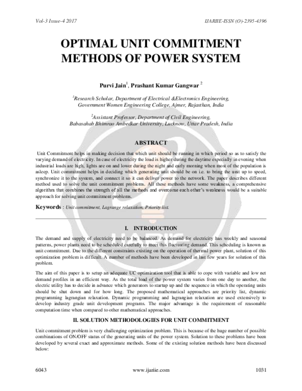 (PDF) Optimal Unit Commitment Methods of Power System (PDF) Optimal Unit Commitment Methods of Power System