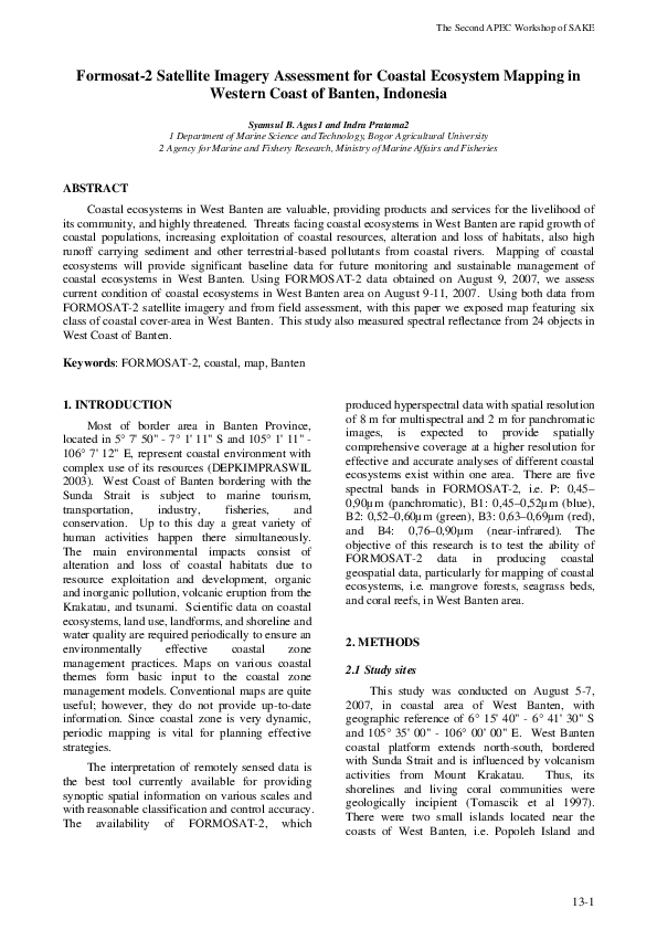 (PDF) Formosat-2 Satellite Imagery Assessment for Coastal Ecosystem ...