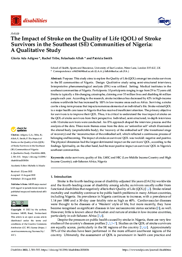 (PDF) The Impact of Stroke on the Quality of Life (QOL) of Stroke ...