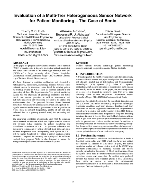 (PDF) Evaluation of a Multi-Tier Heterogeneous Sensor Network for Patient Monitoring