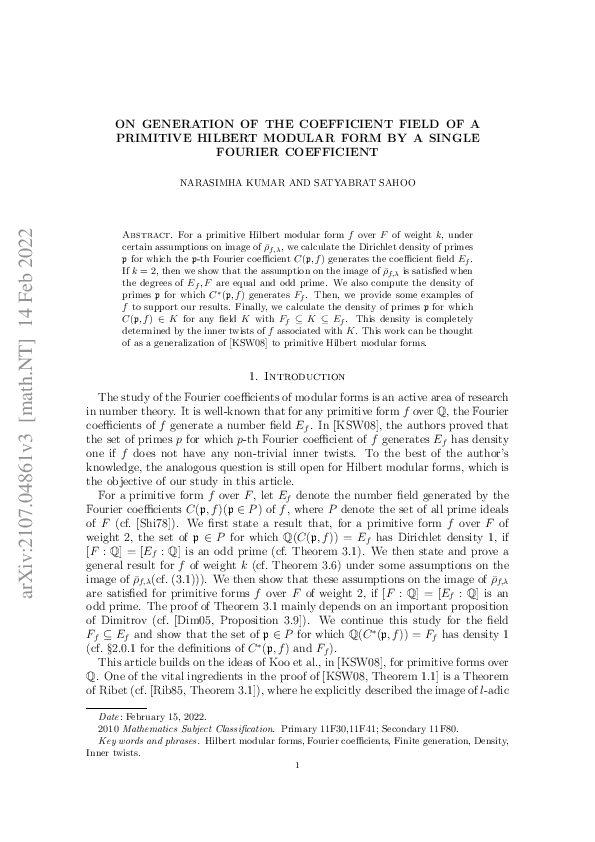 (PDF) On generation of the coefficient field of a primitive Hilbert ...