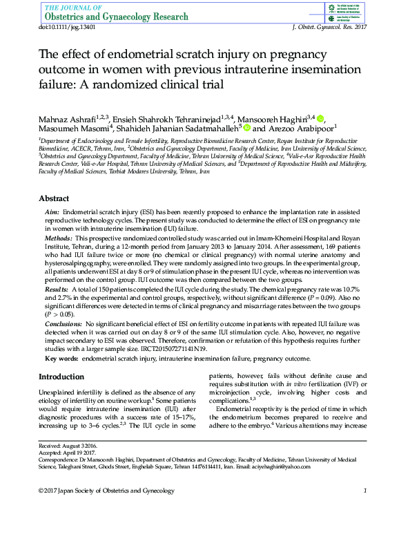(PDF) The effect of endometrial scratch injury on pregnancy outcome in ...