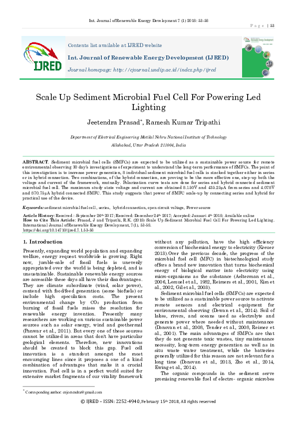 (PDF) Scale up sediment microbial fuel cell for powering Led lighting