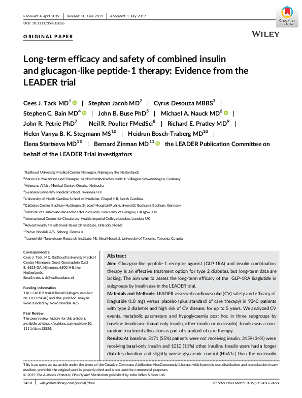 (PDF) Long‐term efficacy and safety of combined insulin and GLP‐1 ...