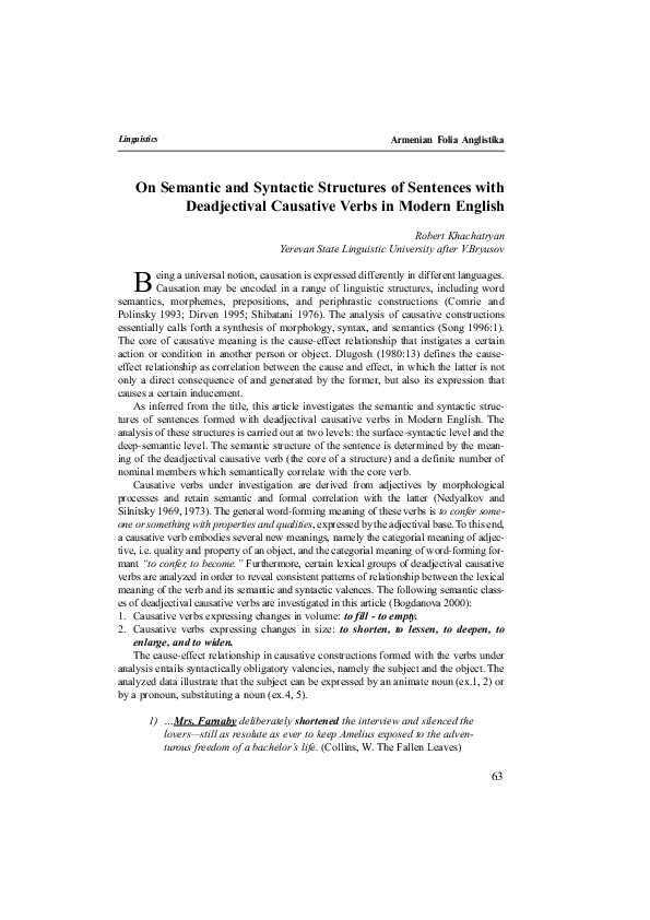 (PDF) On Semantic and Syntactic Structures of Sentences with Deadjectival Causative Verbs in ...