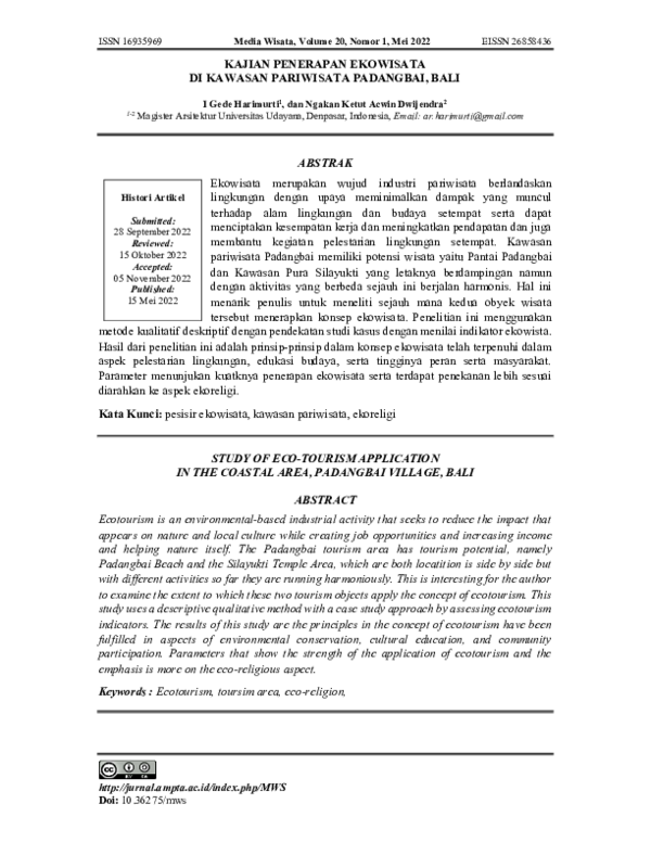 (PDF) Kajian Penerapan Ekowisata di Kawasan Pariwisata Padangbai Bali (PDF) Kajian Penerapan Ekowisata di Kawasan Pariwisata Padangbai Bali