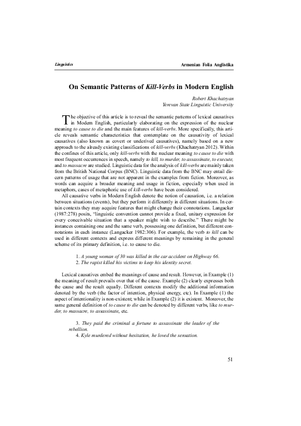 (PDF) On Semantic Patterns of “Kill–Verbs” in Modern English