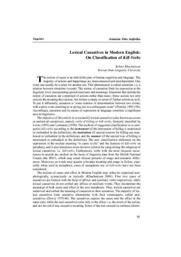 (PDF) Lexical Causatives in Modern English: On Classification of “Kill ...