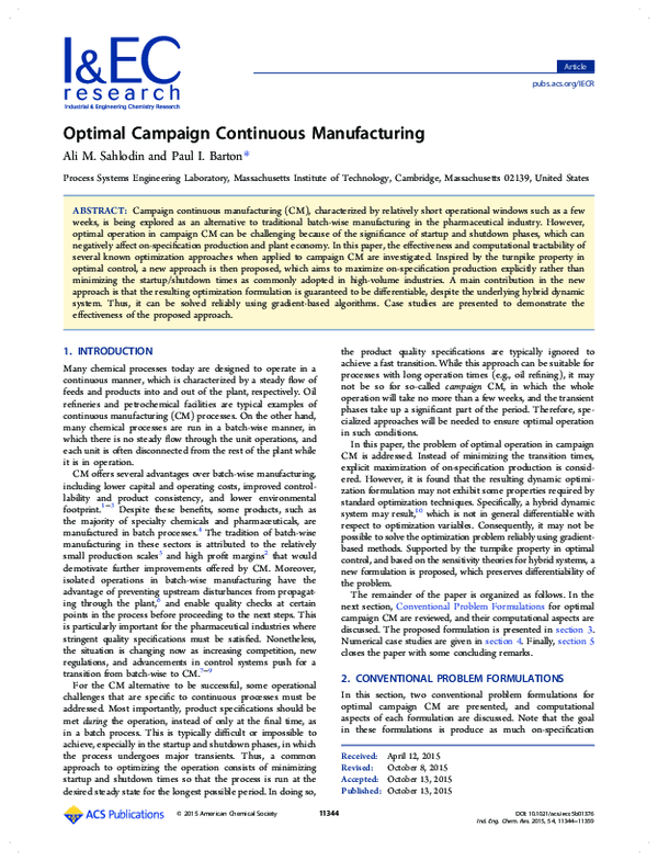 (PDF) Optimal Campaign Continuous Manufacturing
