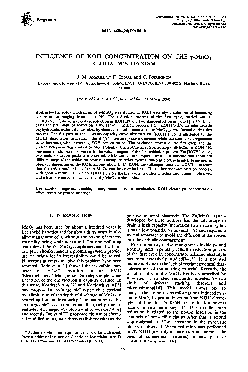 (PDF) Influence of KOH concentration on the γ-MnO2 redox mechanism