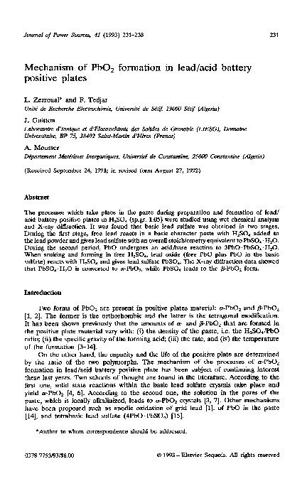 (PDF) Mechanism of PbO2 formation in lead/acid battery positive plates