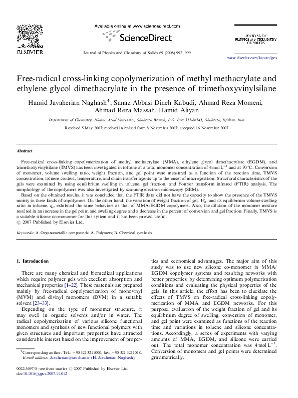 (PDF) Free-radical cross-linking copolymerization of methyl ...