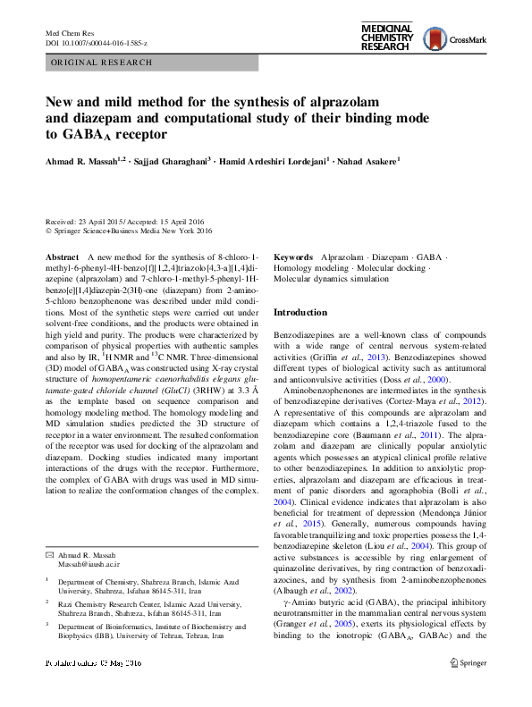 (PDF) New and mild method for the synthesis of alprazolam and diazepam ...