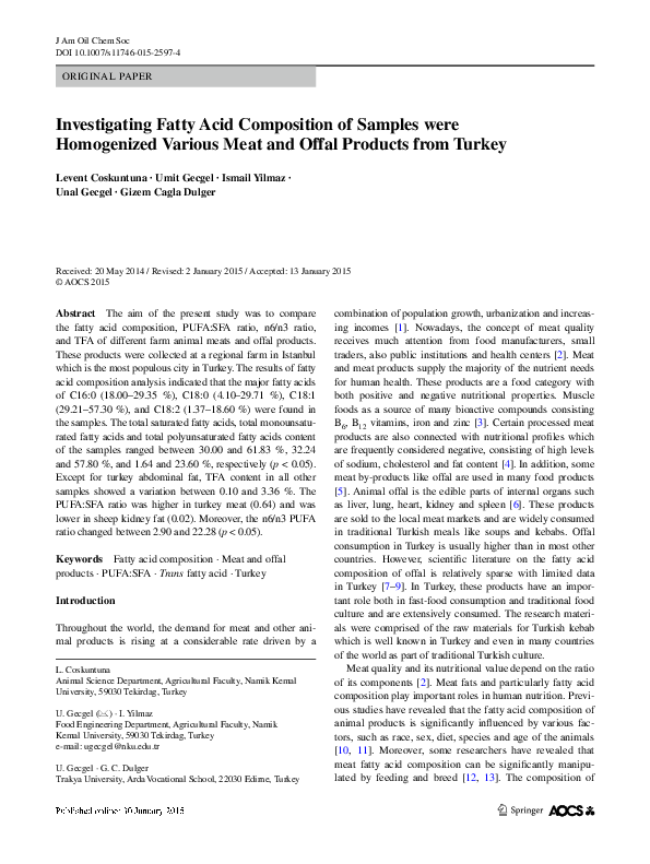 (PDF) Investigating Fatty Acid Composition of Samples were Homogenized ...