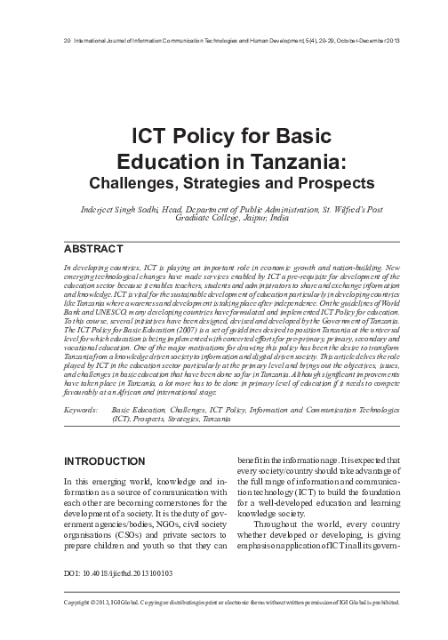 (PDF) ICT Policy for Basic Education in Tanzania