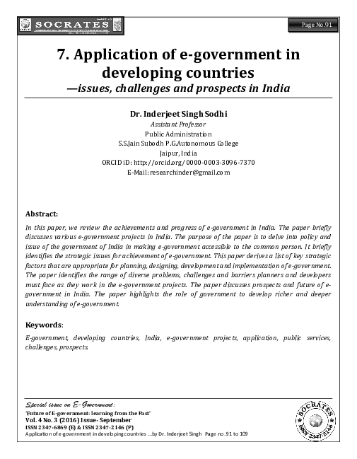 (PDF) Application of e-government in developing countries—issues ...