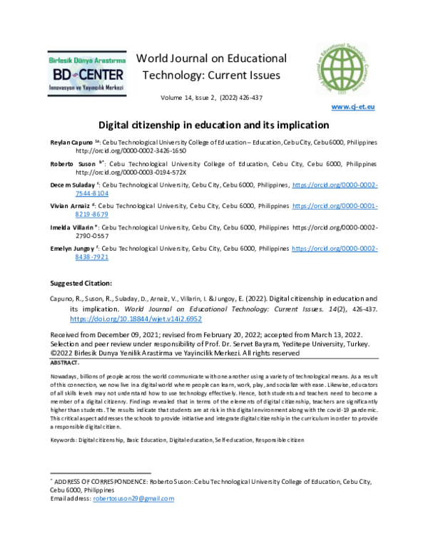 (PDF) Digital citizenship in education and its implication