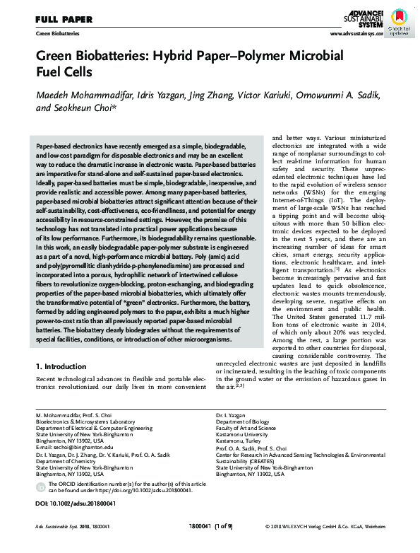 (PDF) Green Biobatteries: Hybrid Paper–Polymer Microbial Fuel Cells