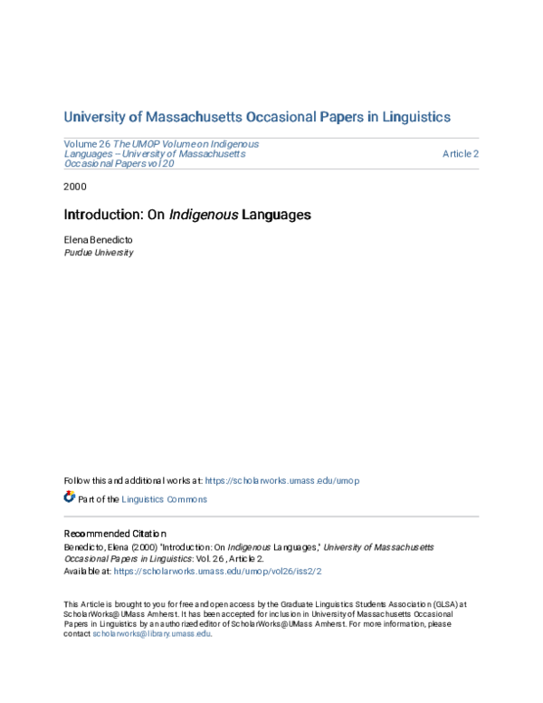 (PDF) Introduction: On Indigenous Languages