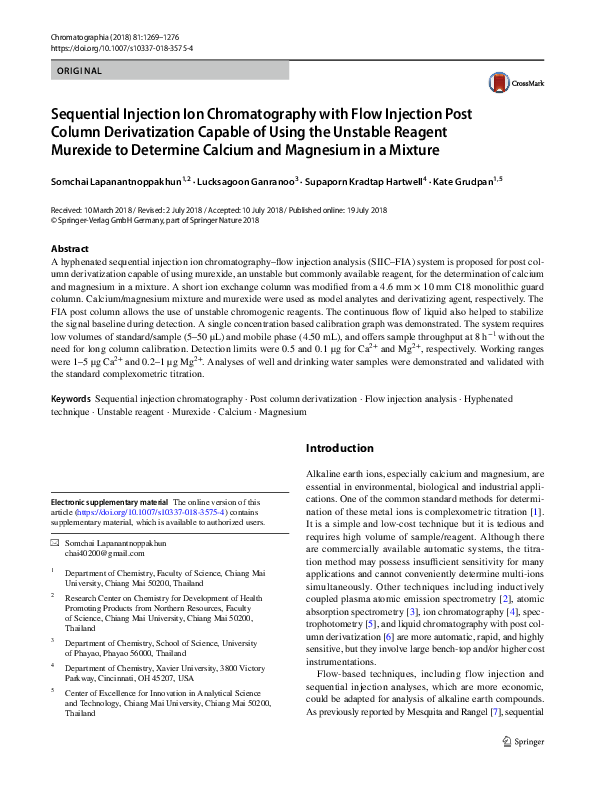 Pdf Sequential Injection Ion Chromatography With Flow Injection Post Column Derivatization