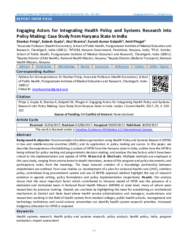 (PDF) Engaging Actors for Integrating Health Policy and Systems ...