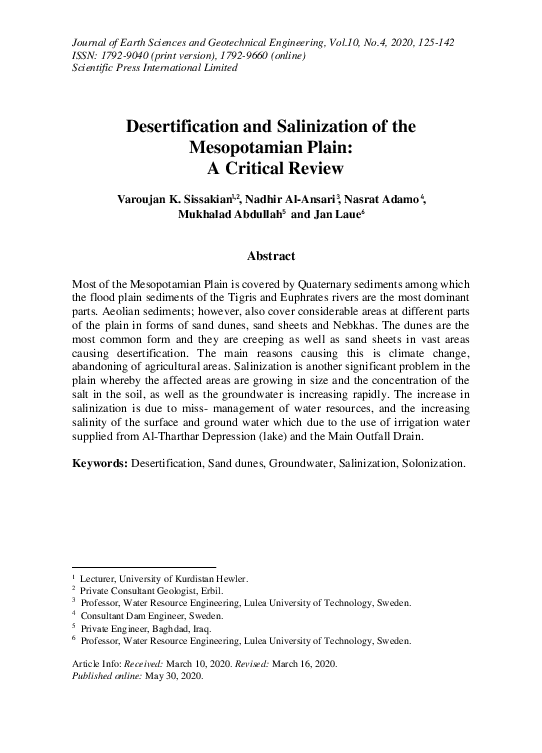 (PDF) Desertification and Salinization of the Mesopotamian Plain: A Critical Review