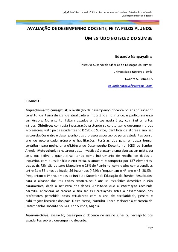 (PDF) Avaliação de desempenho docente, feita pelos alunos: um estudo no ...