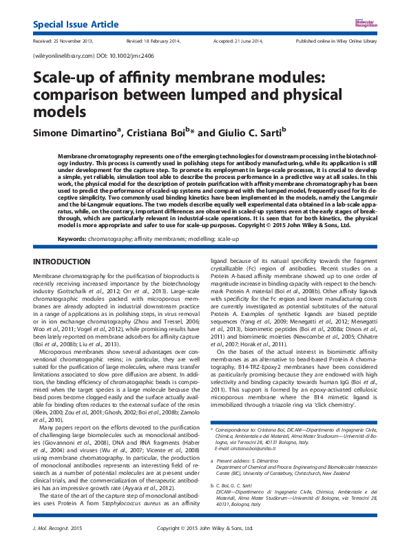 (PDF) Scale-up of affinity membrane modules: comparison between lumped ...