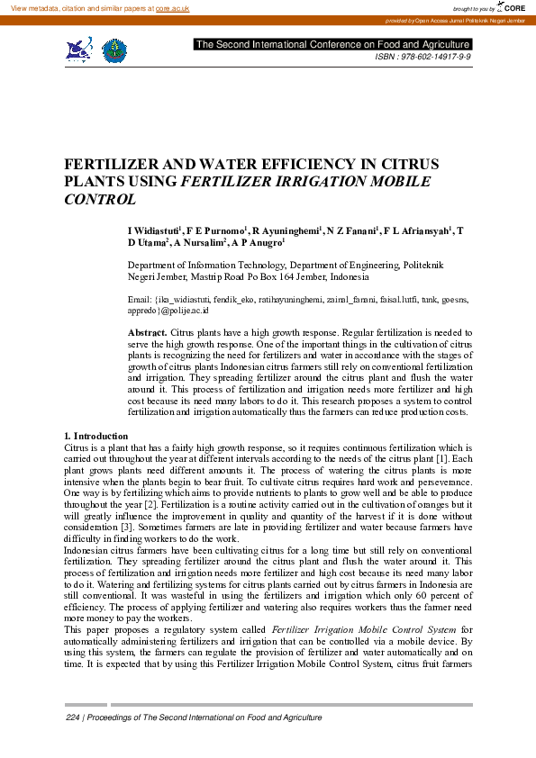 (PDF) Fertilizer and Water Efficiency in Citrusplants Using Fertilizer Irrigation Mobilecontrol