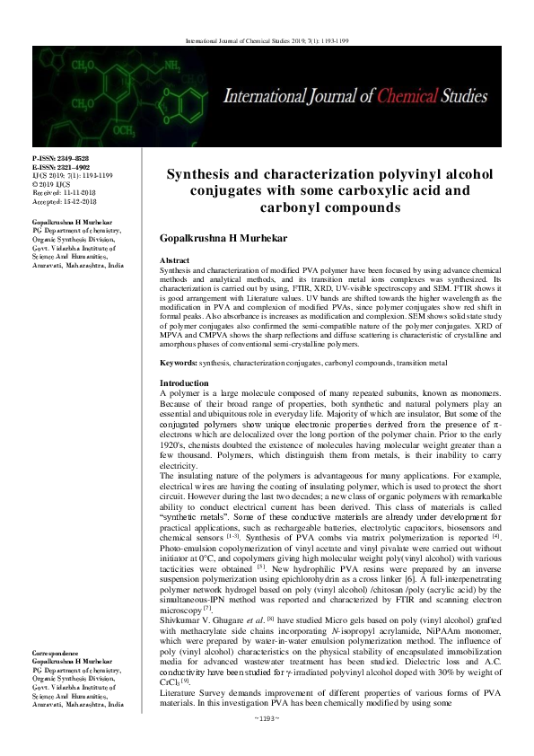 (PDF) Synthesis and characterization polyvinyl alcohol conjugates with ...