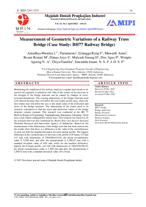 (PDF) Measurement of Geometric Variations of a Railway Truss Bridge ...
