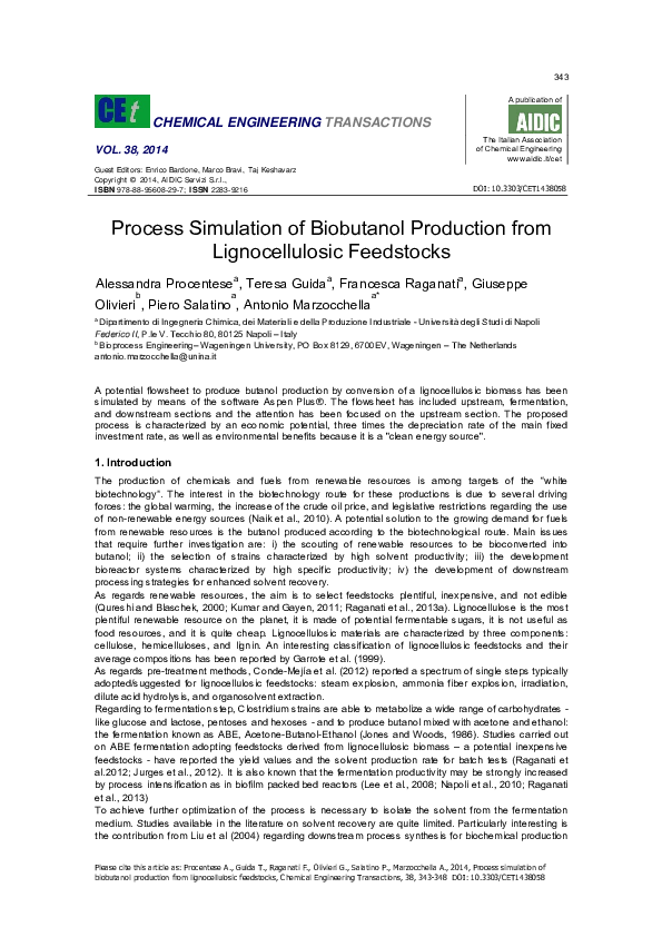 (PDF) Process Simulation of Biobutanol Production from Lignocellulosic ...