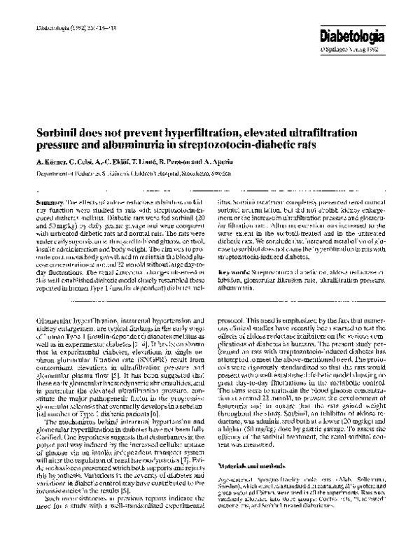 (PDF) Sorbinil does not prevent hyperfiltration, elevated ...