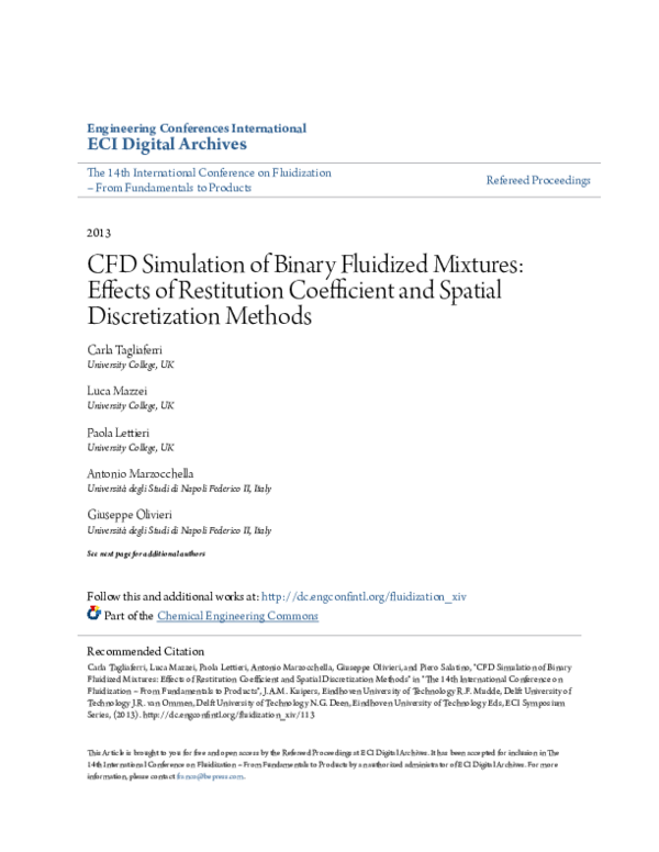 (PDF) CFD Simulation of Binary Fluidized Mixtures: Effects of ...