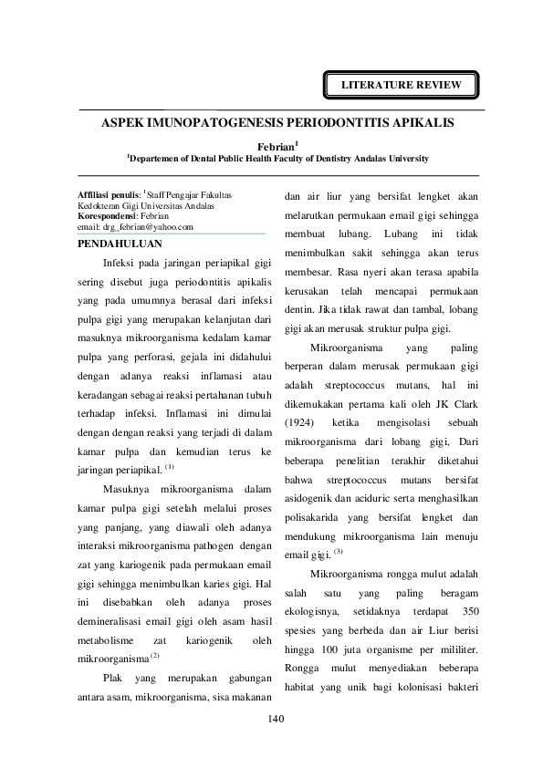 (PDF) ASPEK IMUNOPATOGENESIS PERIODONTITIS APIKALIS