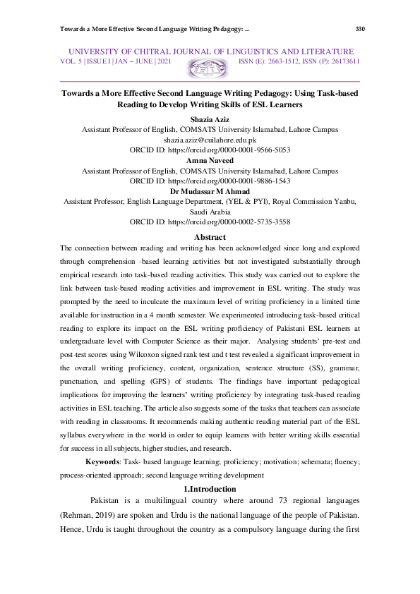 (PDF) Towards a More Effective Second Language Writing Pedagogy: Using Task-based Reading to ...
