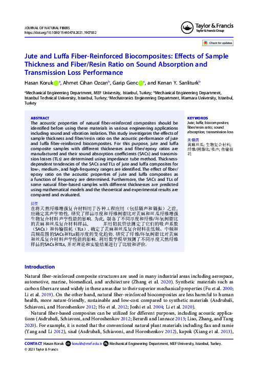 (PDF) Jute and Luffa Fiber-Reinforced Biocomposites: Effects of Sample ...
