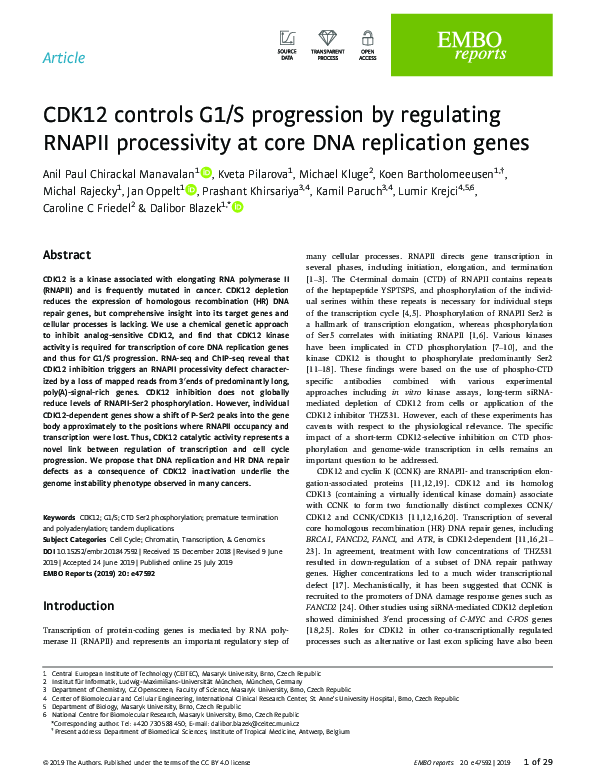 (PDF) CDK12 controls G1/S progression by regulating RNAPII processivity ...